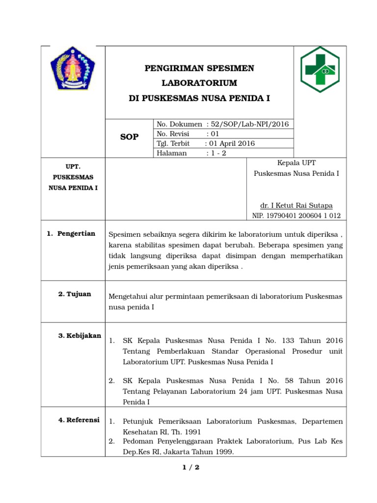 SOP 52. Pengiriman Spesimen | PDF | Pengembangan Diri | Kesehatan Holistik
