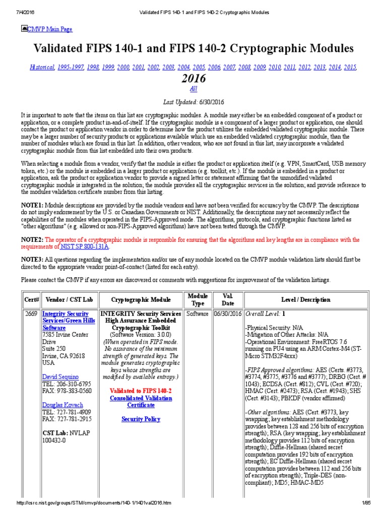 Validated FIPS 140-1 and FIPS 140-2 Cryptographic Modules | PDF | Key (Cryptography) | Cryptography