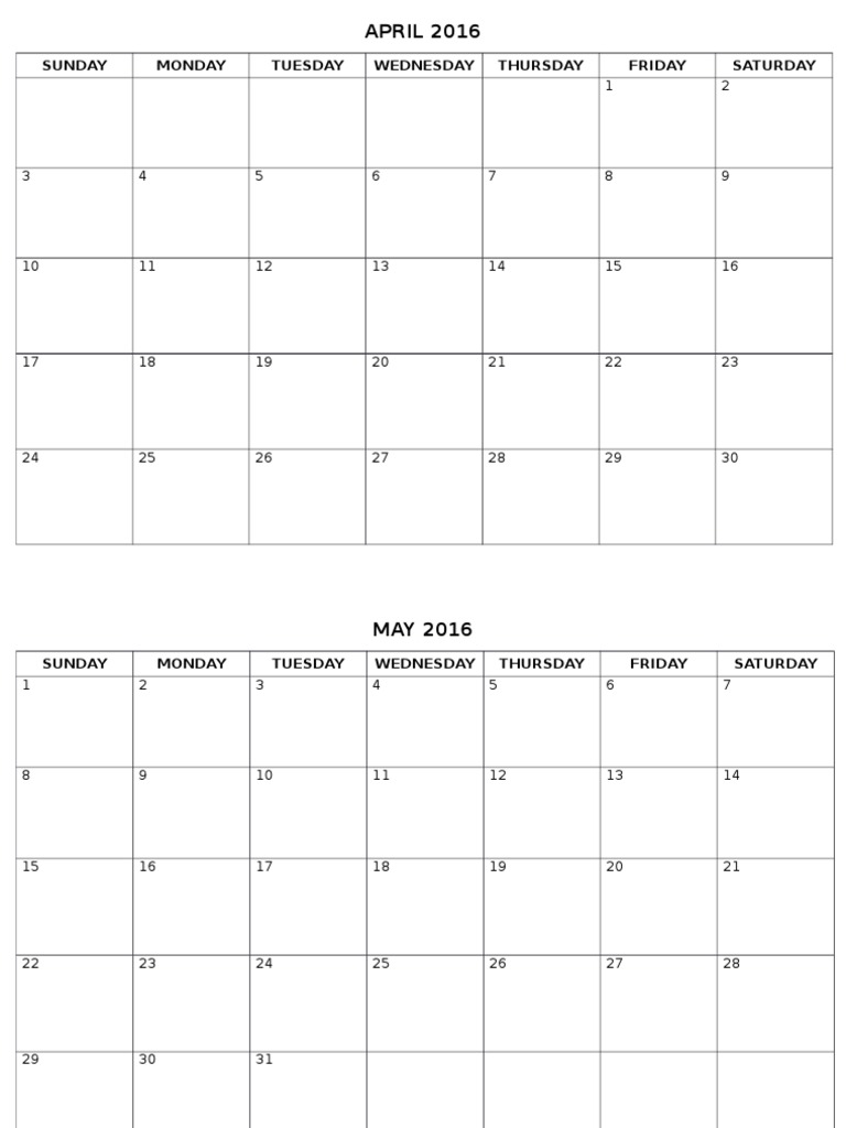 April 2016 Calendar Overview | PDF | Cooking, Food & Wine | Home & Garden