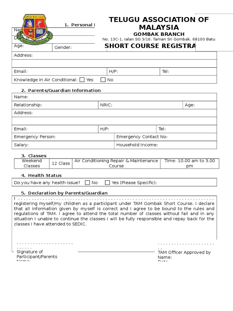 Telugu Association of Malaysia: Short Course Registration | PDF ...