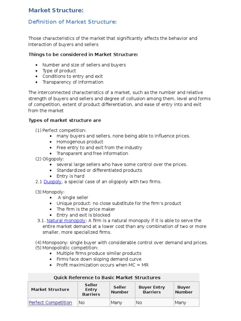 Market Structure | PDF | Monopoly | Perfect Competition