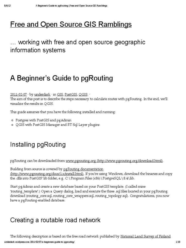 A Beginner's Guide To PgRouting - Free and Open Source GIS Ramblings | PDF | Postgre Sql ...