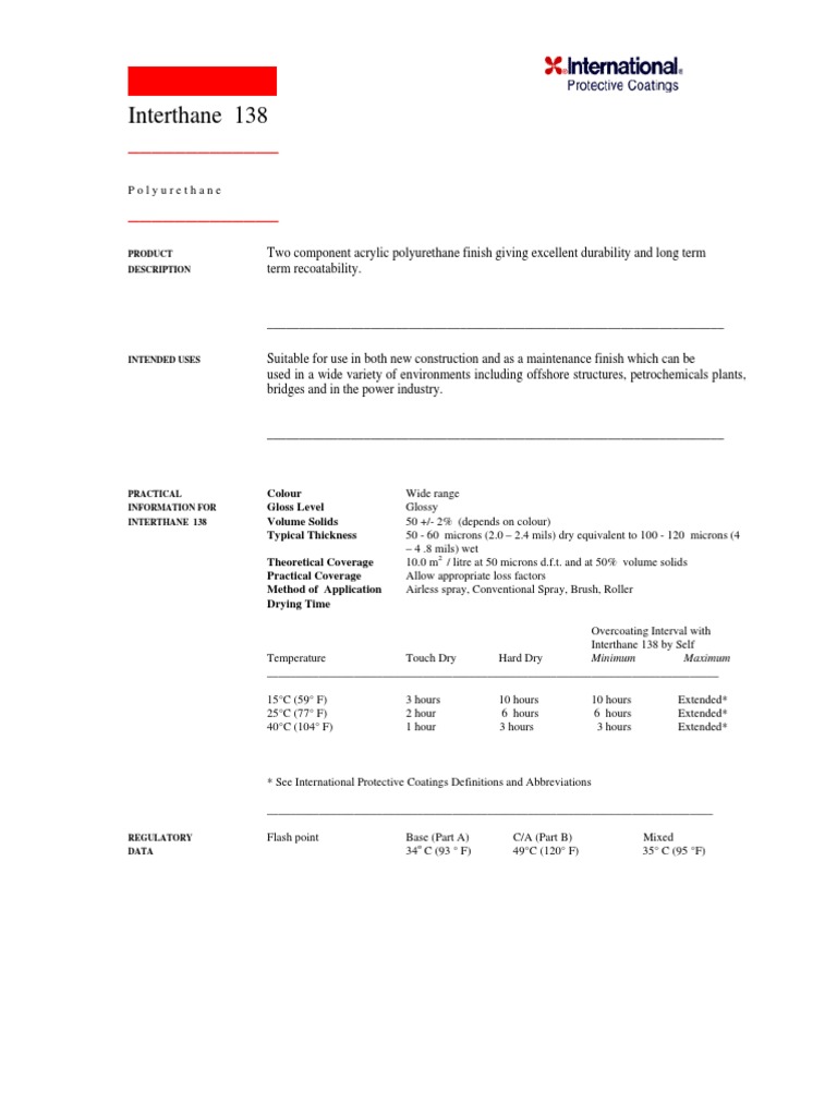 Interthane 138 Technical Data Sheet | PDF | Paint | Industrial Processes