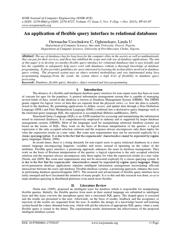 An Application of Flexible Query Interface To Relational Databases | PDF | Sql | Databases