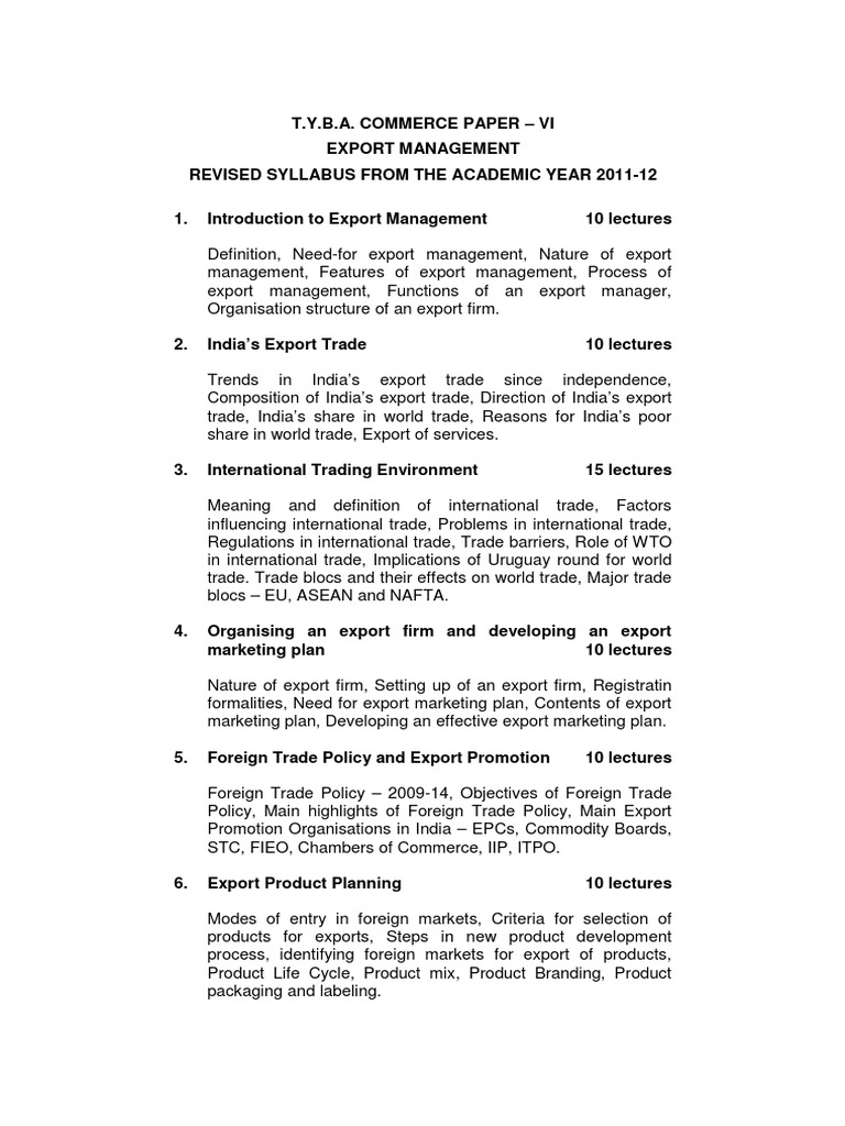 T.Y.B.A. Paper - Vi Export Managment PDF | PDF | Exports | Current Account