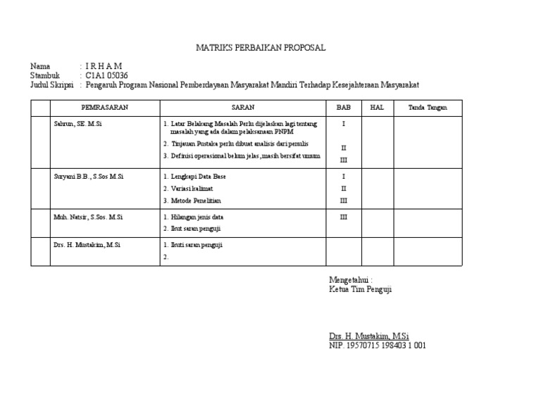 Matriks Perbaikan Proposal | PDF
