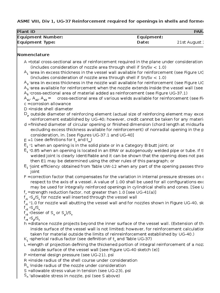 ASME VIII Div 1 UG-37 Opening Reinforcement | PDF
