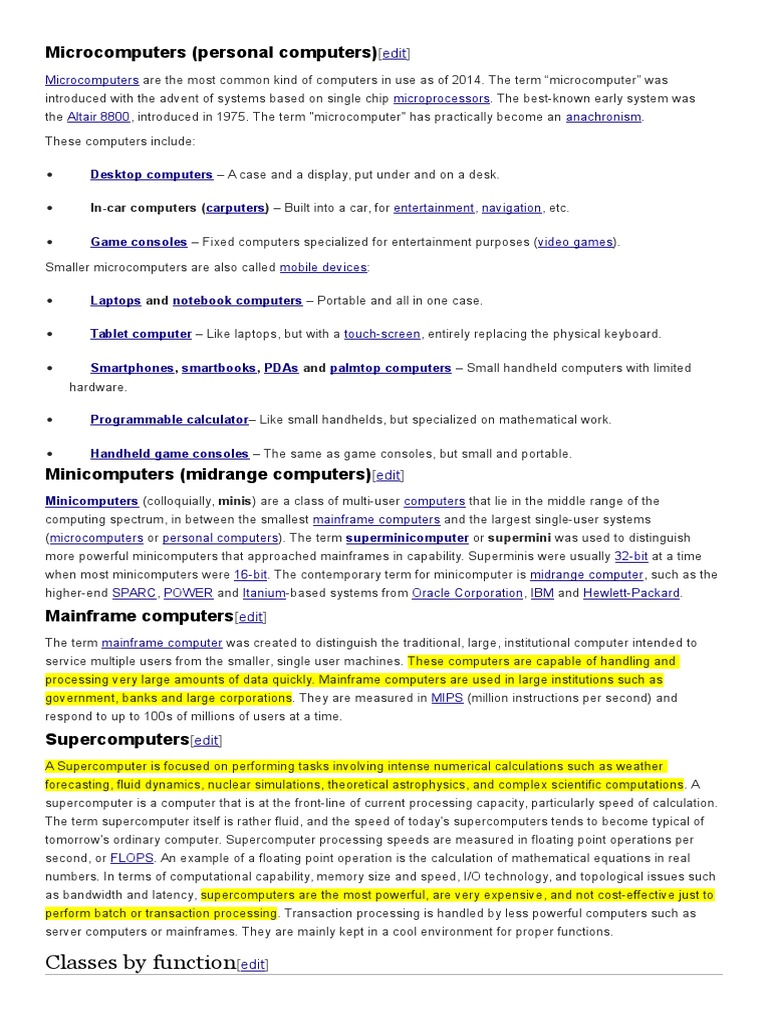 Types of Computers | PDF | Supercomputer | Personal Computers