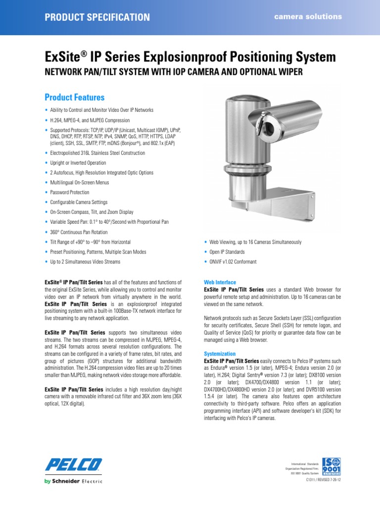 Exsite Ip Pant Tilt System Spec Sheet | PDF | Video | Zoom Lens
