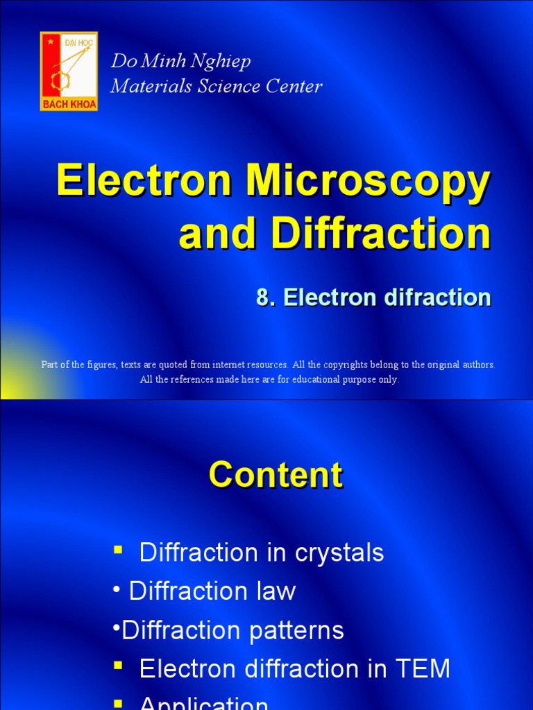 Electron Diffraction - Electron Microscopy and Diffraction | PDF ...