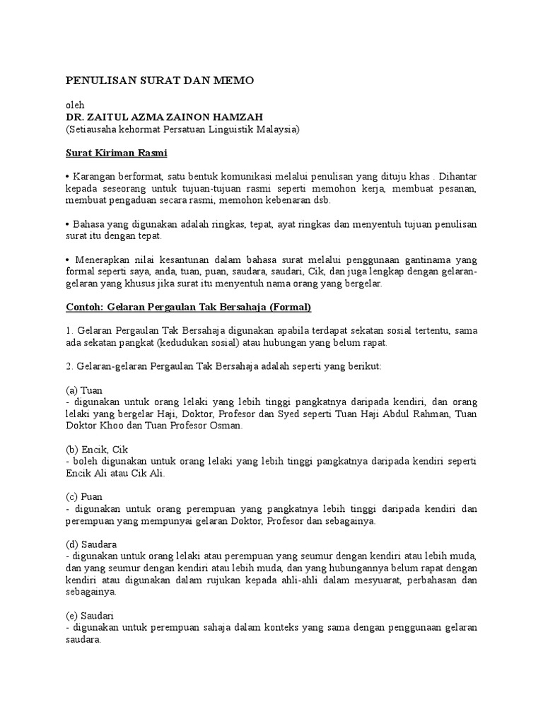 Penulisan Surat Dan Memo | PDF