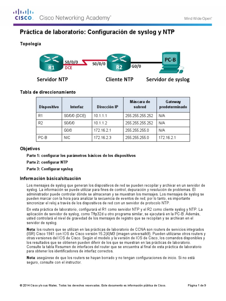 Lab - Configuring Syslog and NTP PDF | PDF
