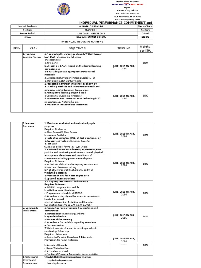 IPCRF for Teachers (1) | Educational Technology | Quality Of Life