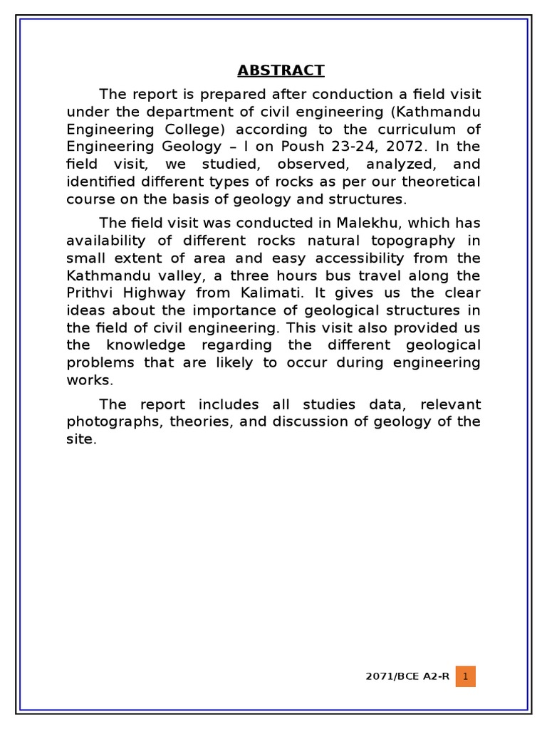 Geology Malekhu Field Report | PDF | Rock (Geology) | Fault (Geology)
