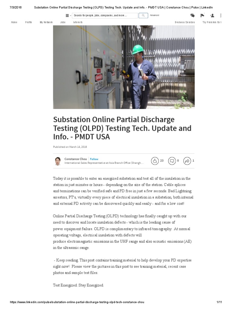 Substation Online Partial Discharge Testing (OLPD) Testing Tech. Update ...