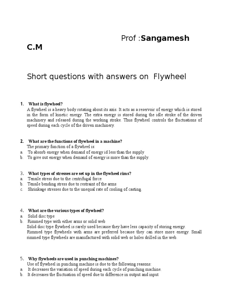 Flywheel Functions and Experiment Guide | PDF | Strength Of Materials ...