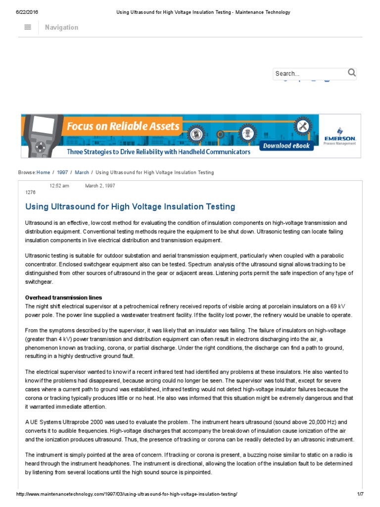 Using Ultrasound For High Voltage Insulation Testing - Maintenance ...