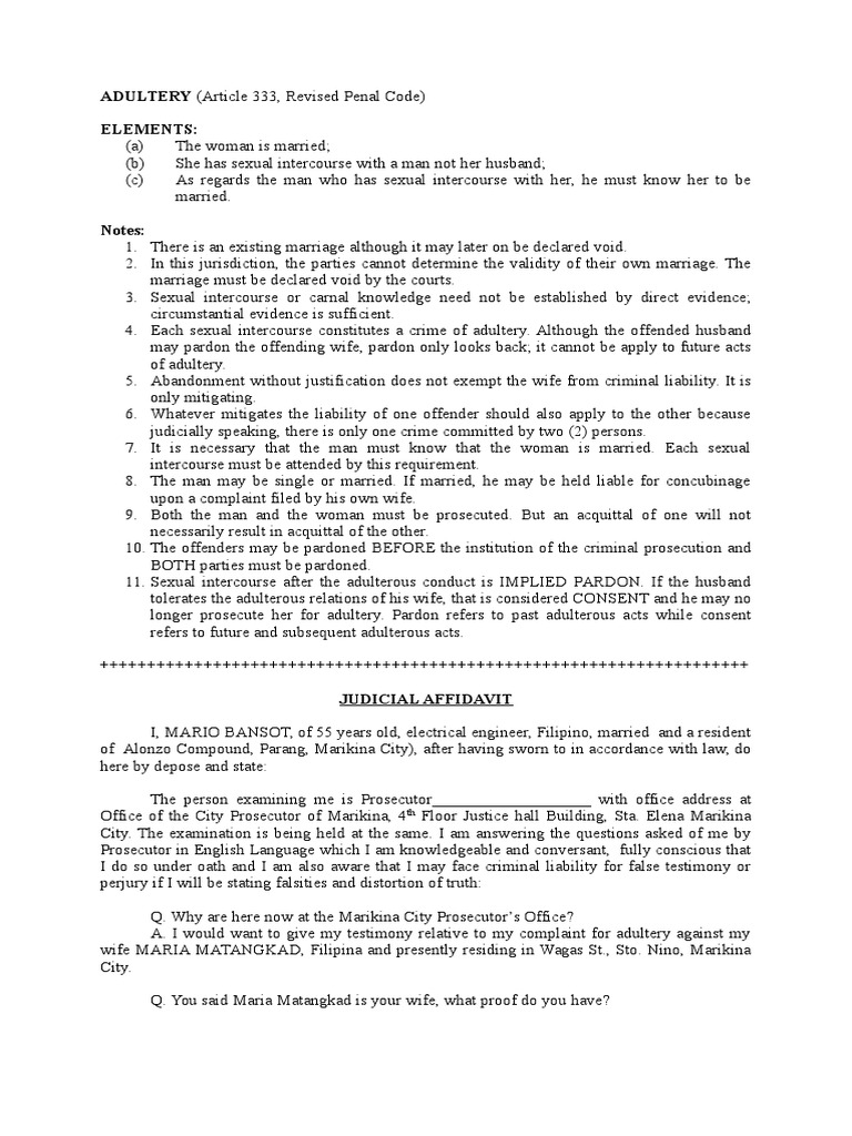 Adultery Under Article 333 Explained | PDF