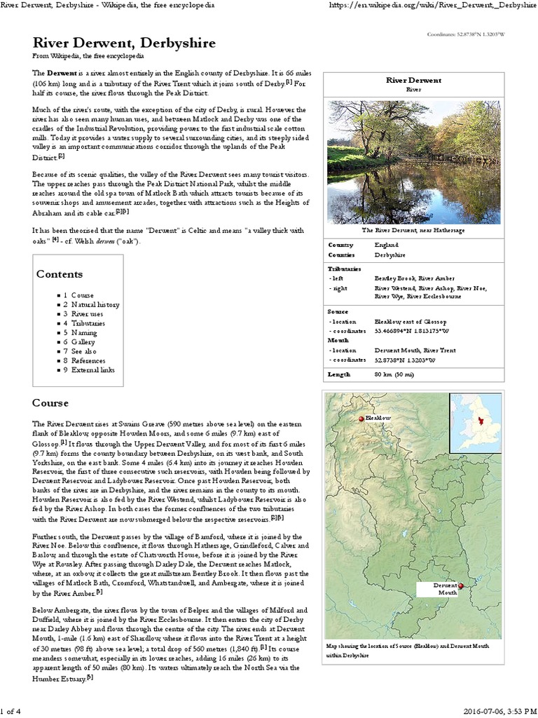 River Derwent, Derbyshire | PDF | Hydrology | Water