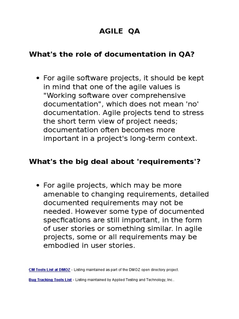 Agile Qa What S The Role Of Documentation In Qa Cm Tools List At Dmoz Bug Tracking Tools List