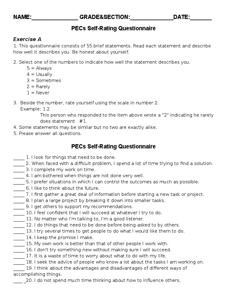PECS | Questionnaire | Behavior Modification