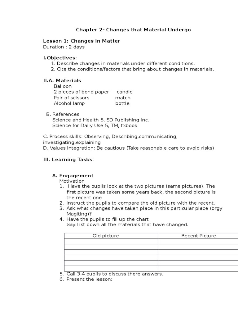 Changes in Matter: Grade 5 Lesson Plan | PDF | Rust | Ice
