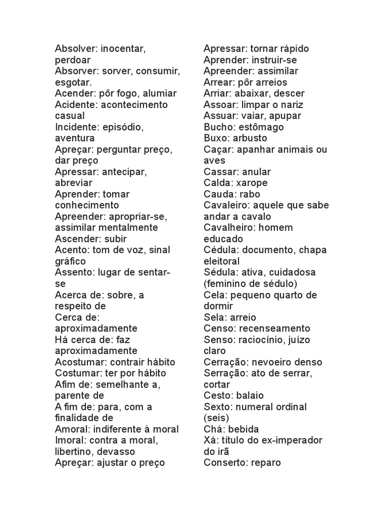 Lista de Paronimos | PDF