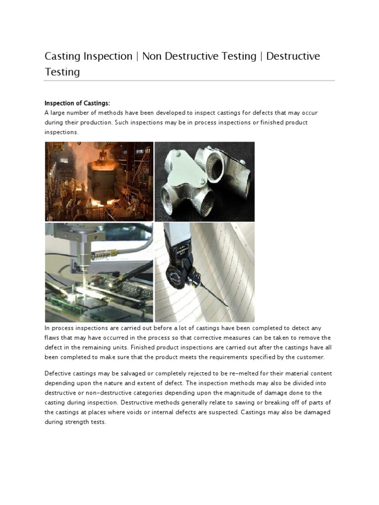 Casting Inspection NDT | PDF | Casting (Metalworking) | Nondestructive ...