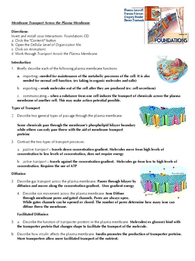 Transport Across Plasma Membrane PDF | PDF | Cell Membrane | Osmosis