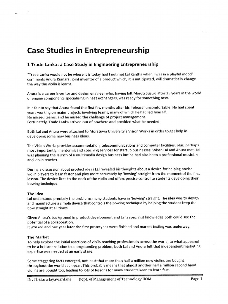 Case Study in Entrepreneurship | PDF