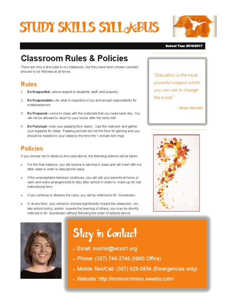 Study Skills Syllabus | PDF | Homework | Learning Methods