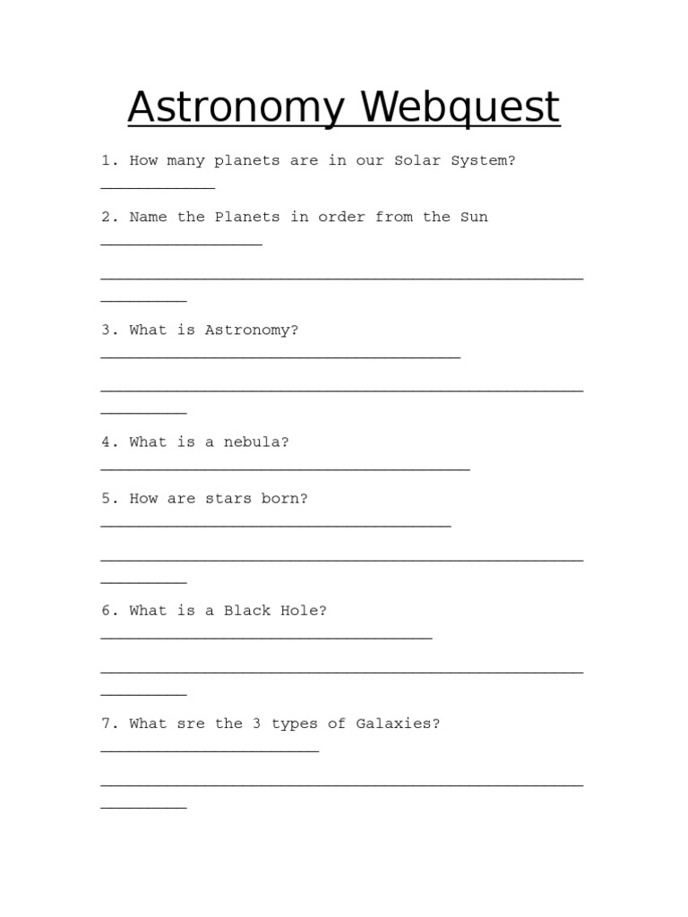 Astronomy Webquest | PDF