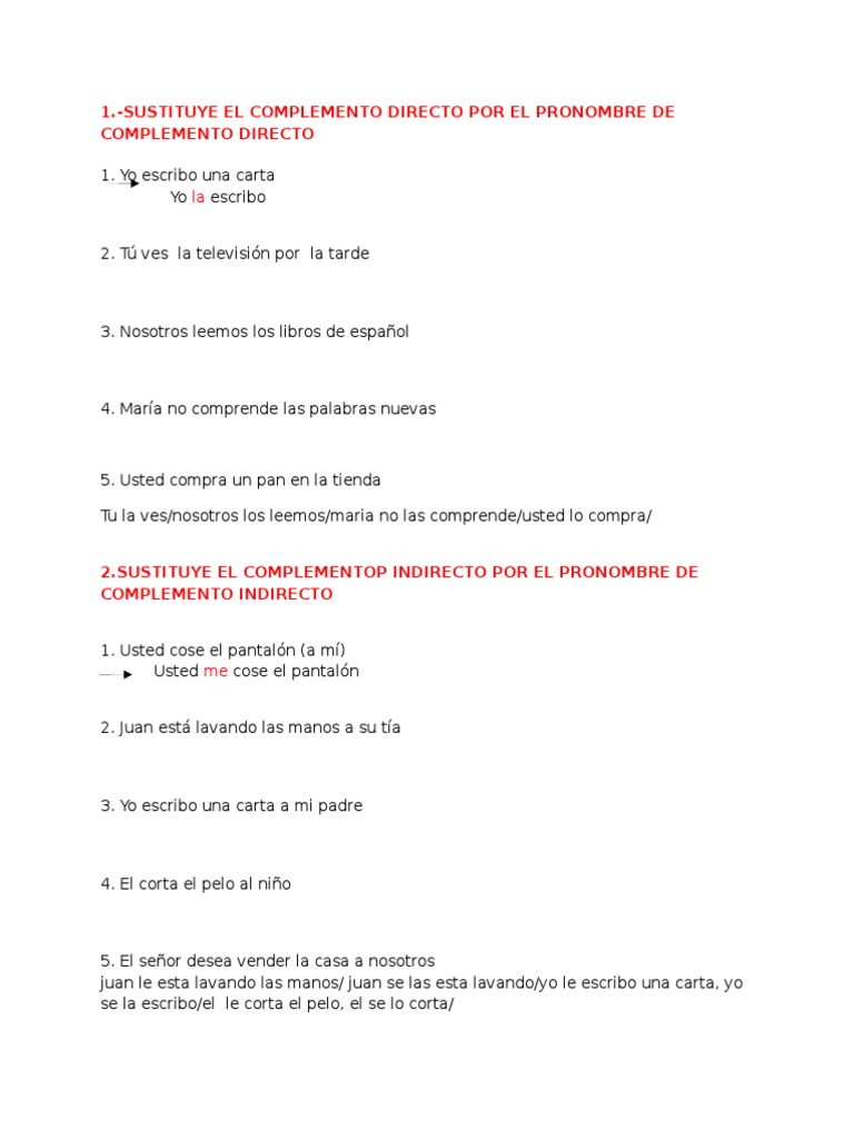 Pronombres de Complemento Directo Indirecto | PDF