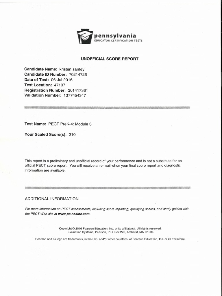 Pect Prek - 4 Module 3 Score Report | PDF