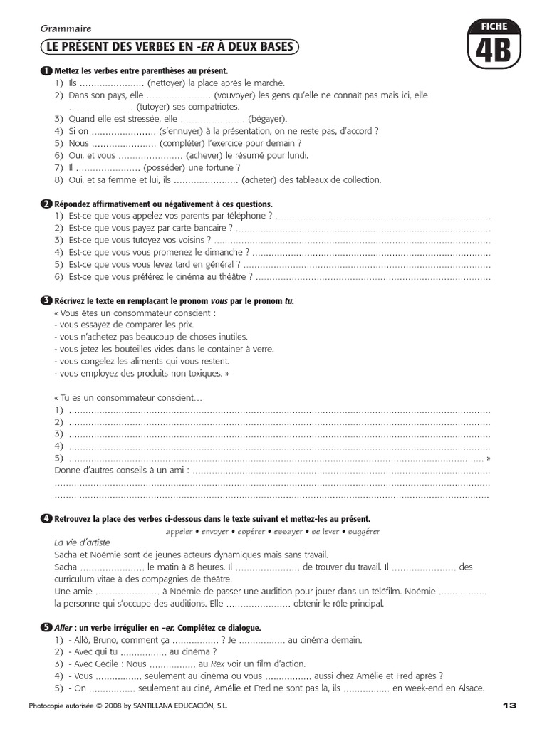 4B Le Présent Des Verbes en - Er À Deux Bases | PDF