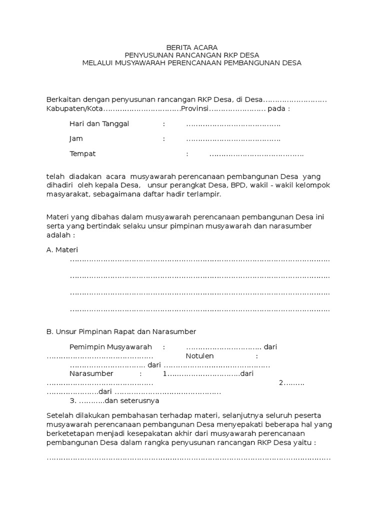 Berita Acara Penyusunan Rancangan RKP | PDF