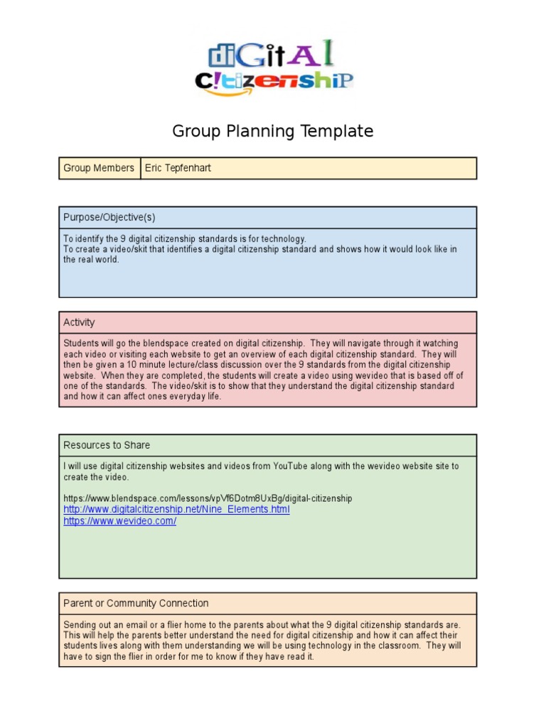 Group Planning Template: Group Members Eric Tepfenhart | PDF