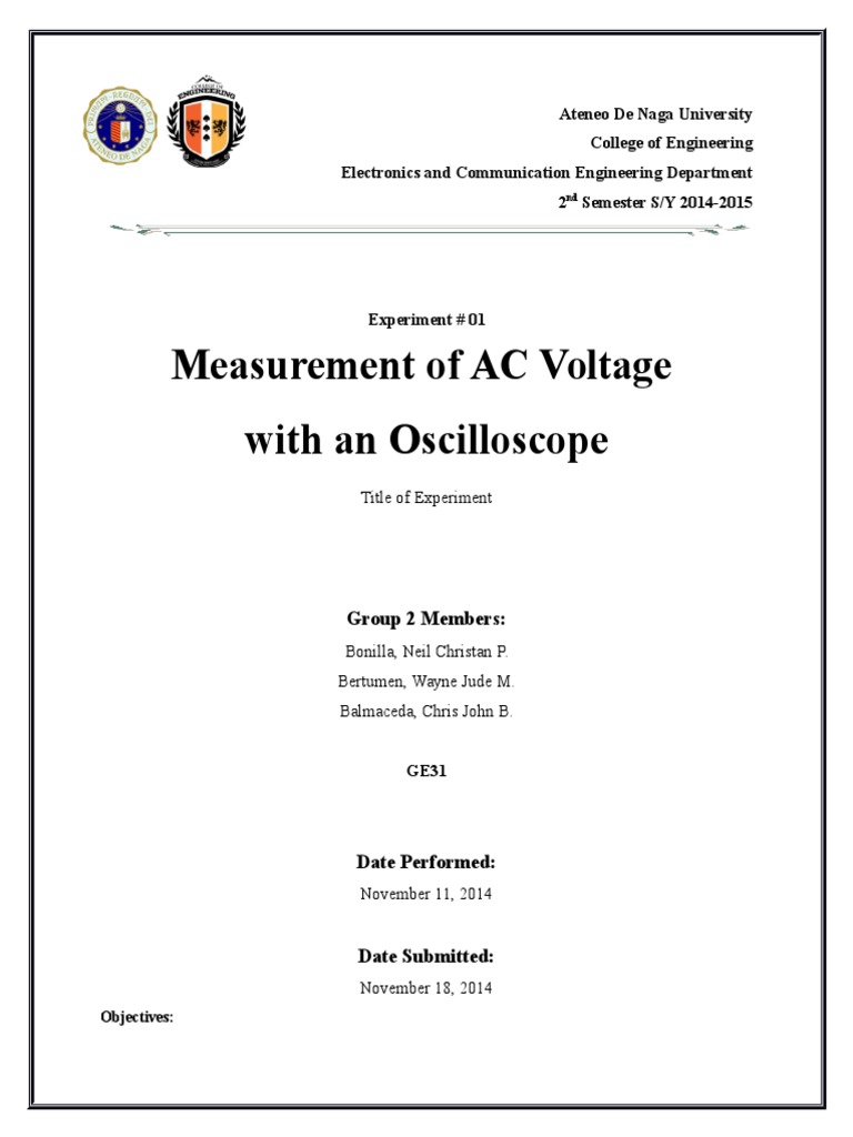 Experiment #01 (Measurement of AC Voltage With An Oscilloscope) | PDF ...