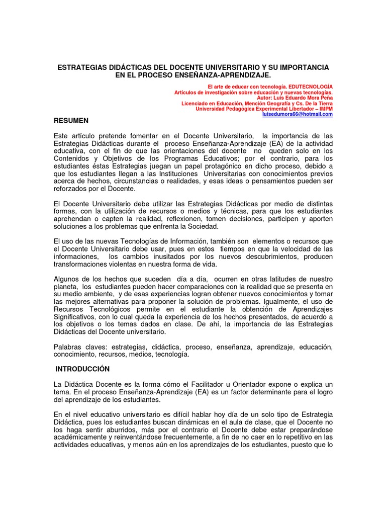 Estrategias Didácticas Del Docente Universitario Y Su Importancia En El