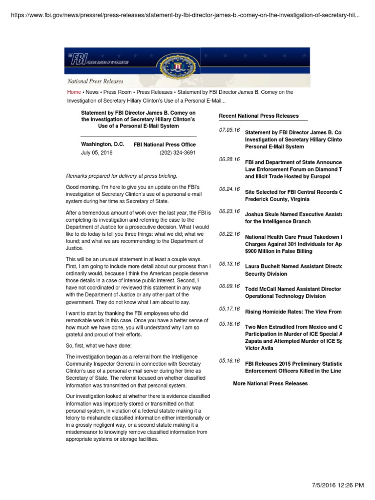 FBI Clinton Emails | PDF | Classified Information | Federal Bureau Of ...
