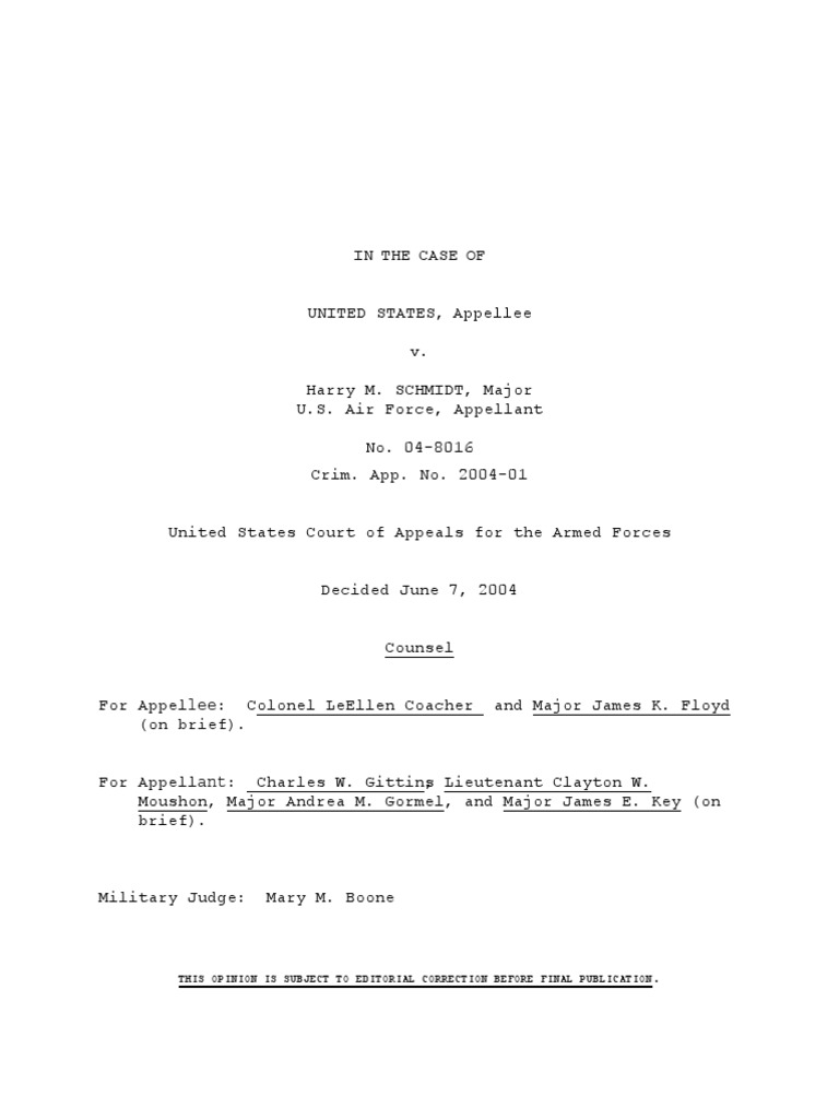 United States v. Schmidt, C.A.A.F. (2004) | PDF | United States Court ...