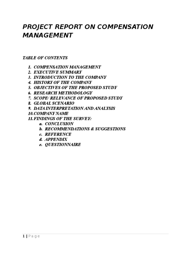 Project Report On Compensation Management | PDF | Employee Benefits ...