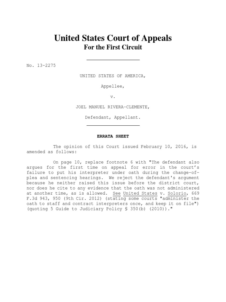 First Circuit Errata: Rivera-Clemente Case | PDF | Politics