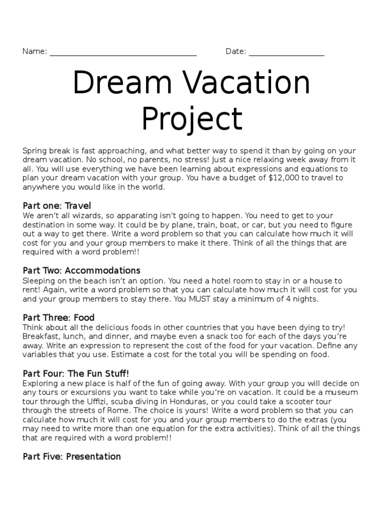 Dream Vacation Project | PDF | Leisure