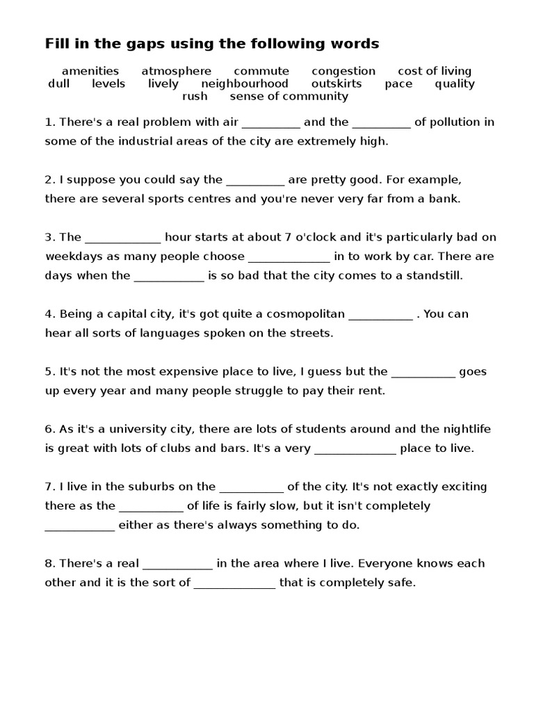 Grade 7 Village and City Worksheet | PDF | Shopping Mall | Apartment