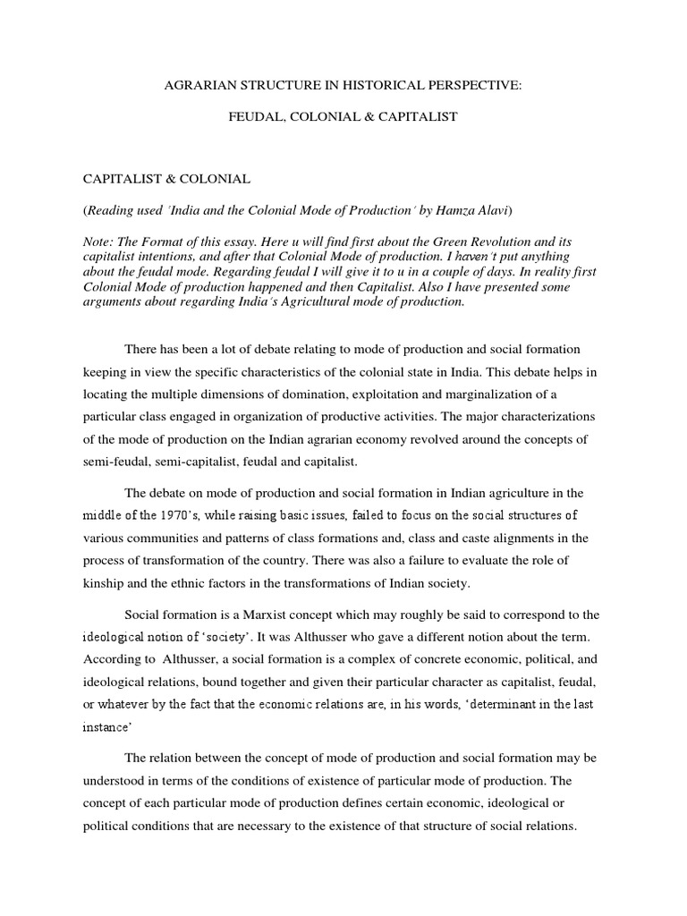 Agrarian Structure in Historical Perspective | Download Free PDF ...