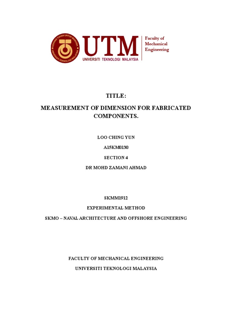Title: Measurement of Dimension For Fabricated Components.: Loo Ching ...