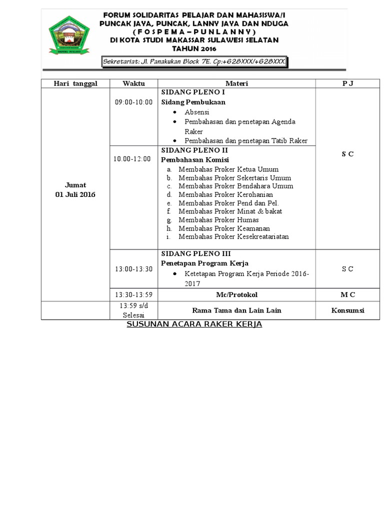 3-Susunan Acara Raker Sidang Pleno | PDF