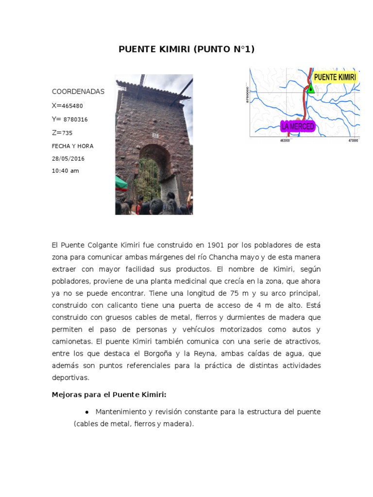 Puente Colgante Kimiri: Historia y Mantenimiento | PDF