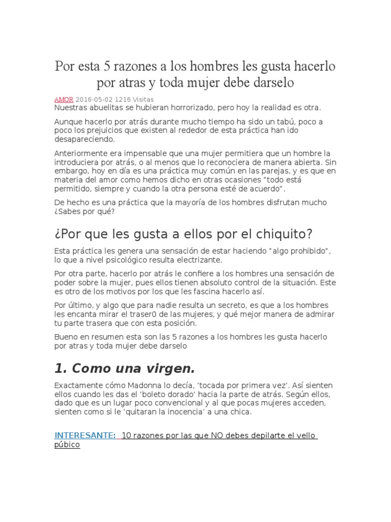Por Esta 5 Razones A Los Hombres Les Gusta Hacerlo Por Atras Y Toda